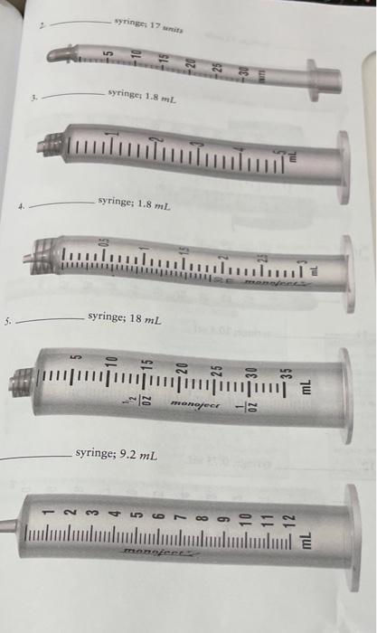syringer:17 umits 3. syringe, 1.8 mL 4. syringe; | Chegg.com