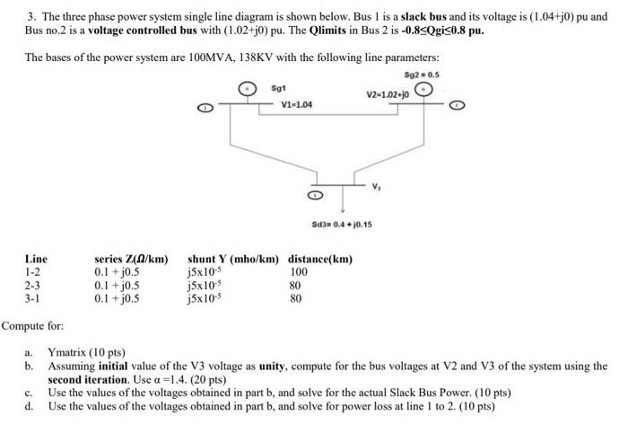 Solved 3. The three phase power system single line diagram | Chegg.com