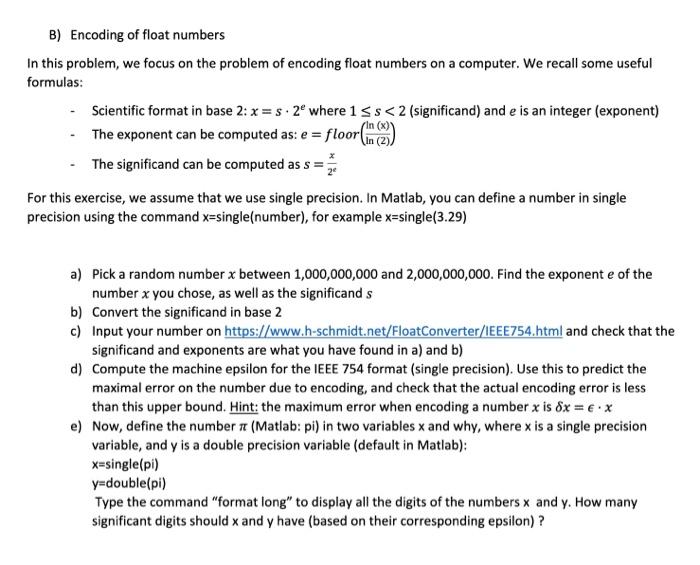 Solved B Encoding Of Float Numbers In This Problem We 4832