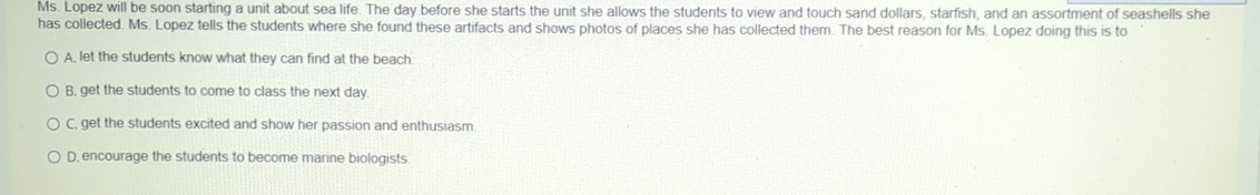 Solved Ms. ﻿Lopez will be soon starting a unit about sea | Chegg.com