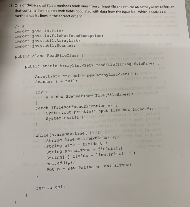 Solved 15 One Of These Readfile Methods Reads Lines From An