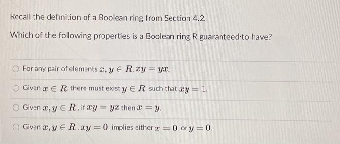 Solved Recall the definition of a Boolean ring from Section | Chegg.com