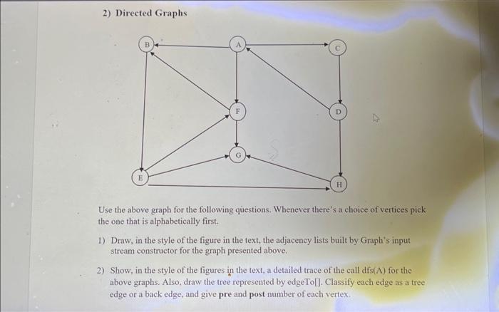 Solved 2) Directed Graphs Use the above graph for the | Chegg.com