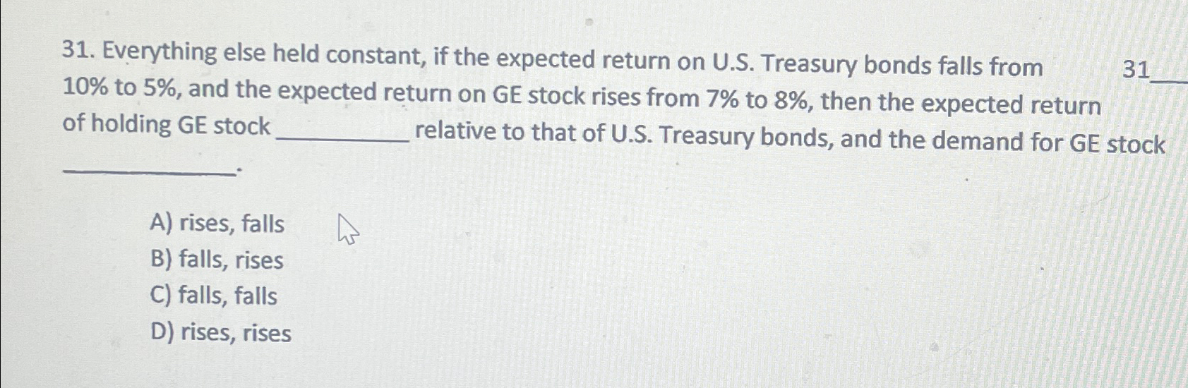 Solved Everything else held constant, if the expected return | Chegg.com