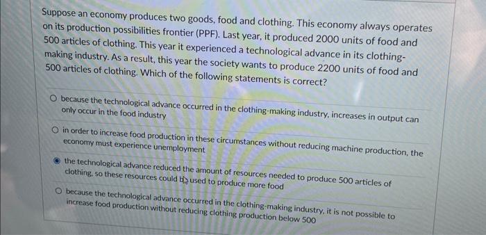 Solved Suppose an economy produces two goods, food and | Chegg.com