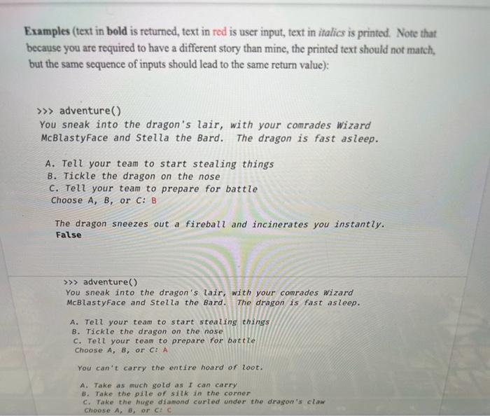 Solved Problem C. (10 points) Text Adventure Game Using the | Chegg.com