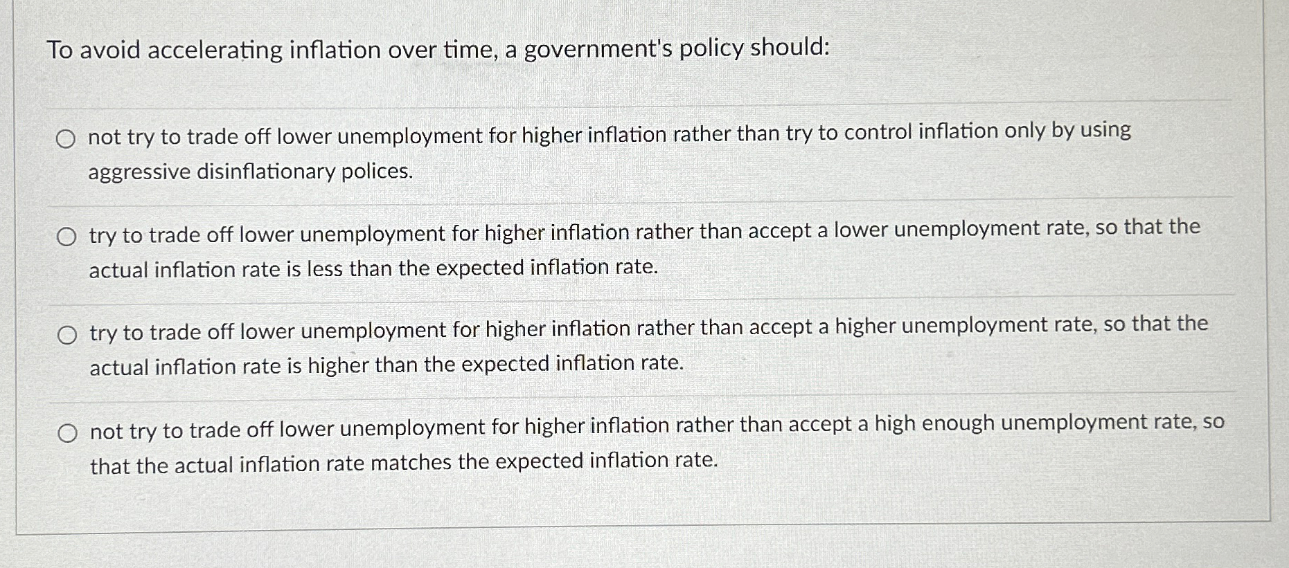 Solved To avoid accelerating inflation over time, a | Chegg.com