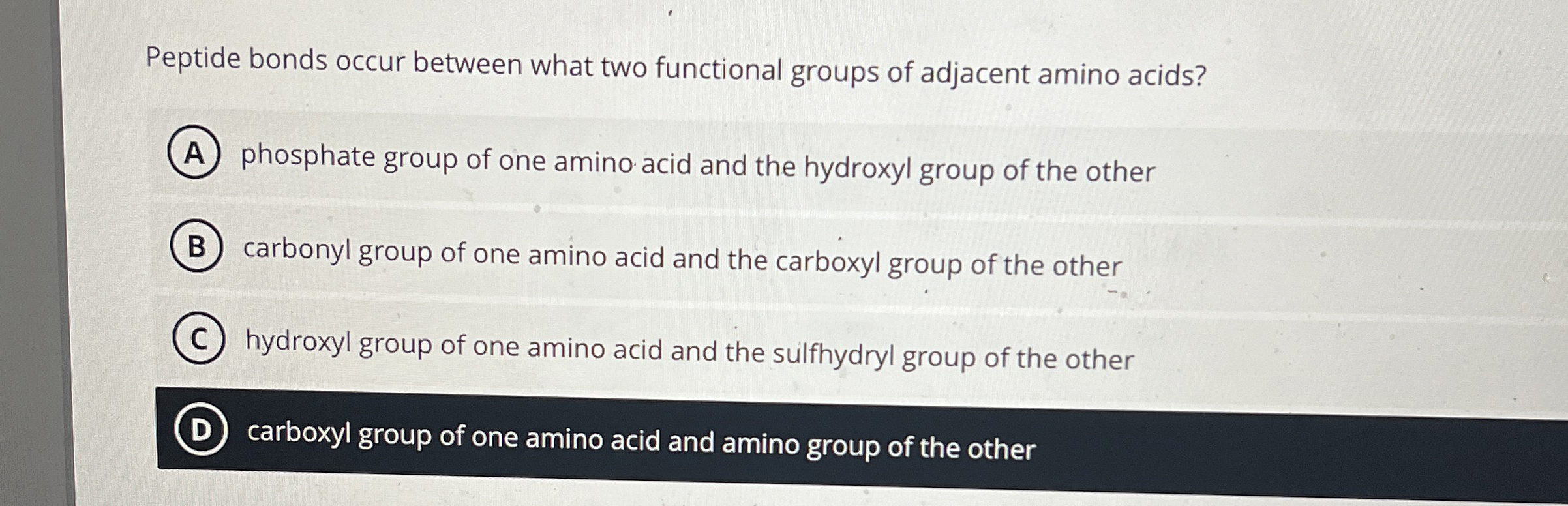 Solved Peptide bonds occur between what two functional | Chegg.com