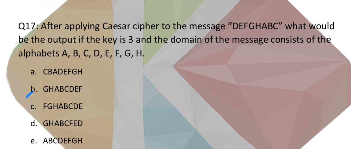 Solved Q17: After applying Caesar cipher to the message | Chegg.com