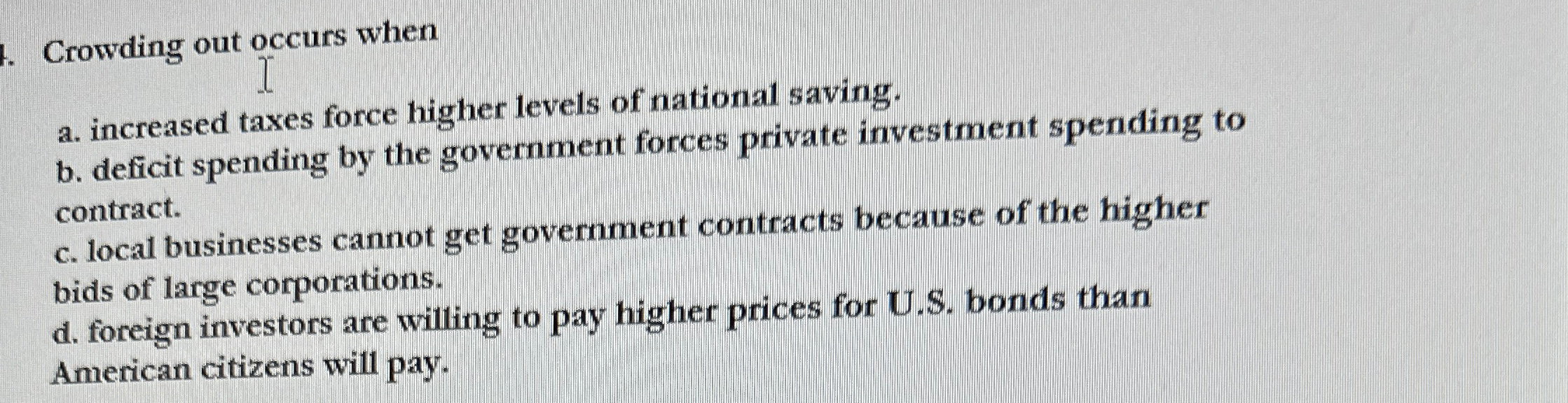 Solved Crowding out occurs whena. ﻿increased taxes force | Chegg.com