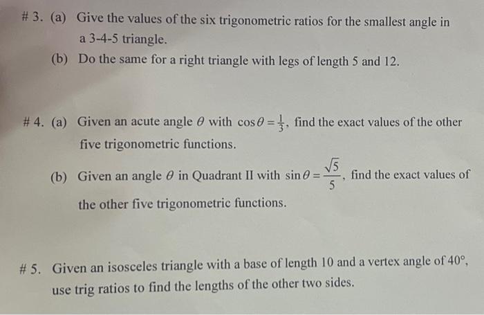 Solved \# 3. (a) Give the values of the six trigonometric | Chegg.com