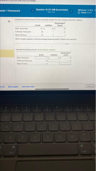 Solved Identify the missing amount for each of the following | Chegg.com