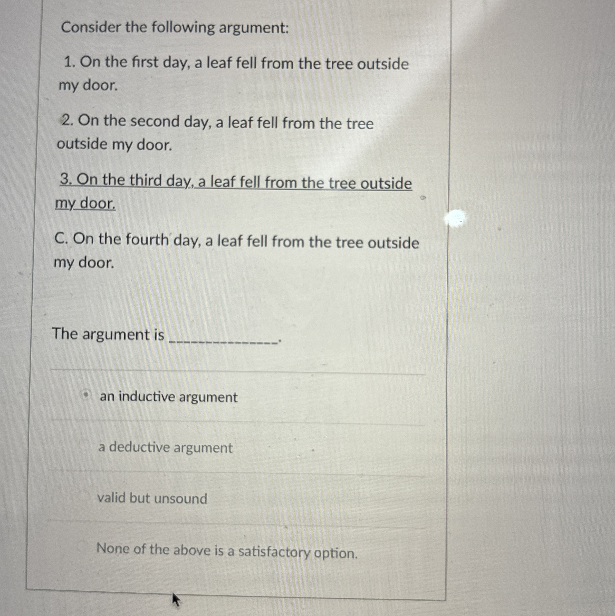 Consider the following argument:On the first day, a | Chegg.com