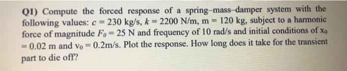 Solved Q1) Compute the forced response of a | Chegg.com