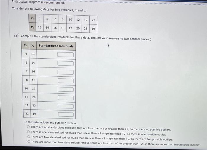 Solved A statistical program is recommended. Consider the | Chegg.com