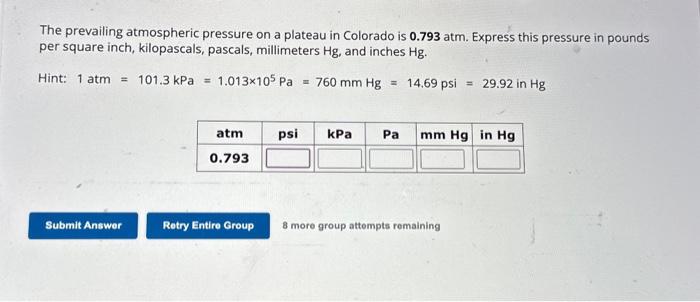 Solved per square inch, kilopascals, pascals, millimeters | Chegg.com