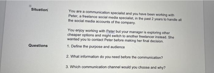 Situation Questions You are a communication | Chegg.com