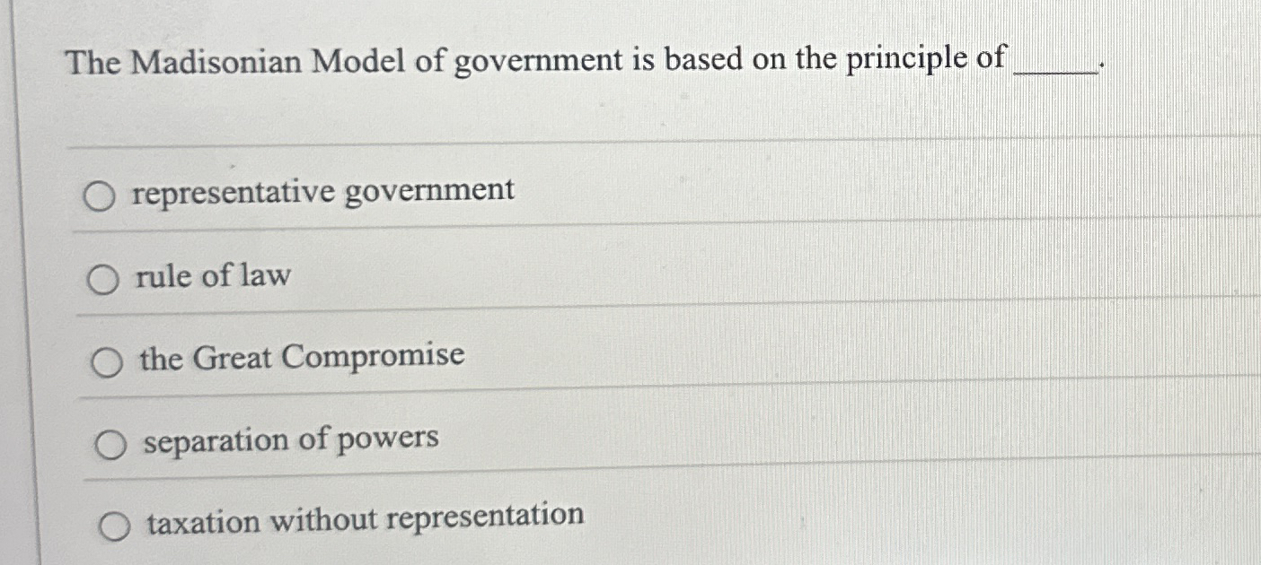Solved The Madisonian Model of government is based on the | Chegg.com
