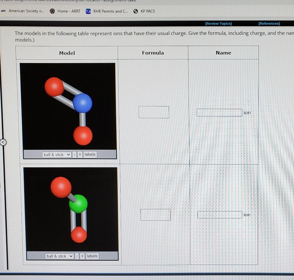 Solved The models in the following table represent ions that | Chegg.com