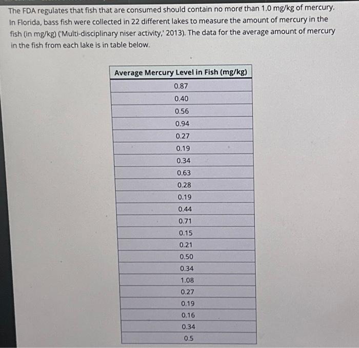Solved The FDA regulates that fish that are consumed should | Chegg.com