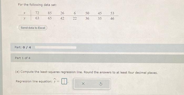 Solved For the following data set: Part: 0 / 4 Part 1 of 4 | Chegg.com