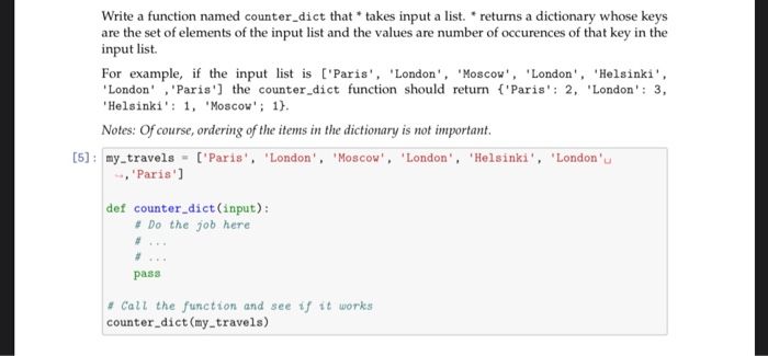 Solved Write a function named counter_dict that takes input | Chegg.com
