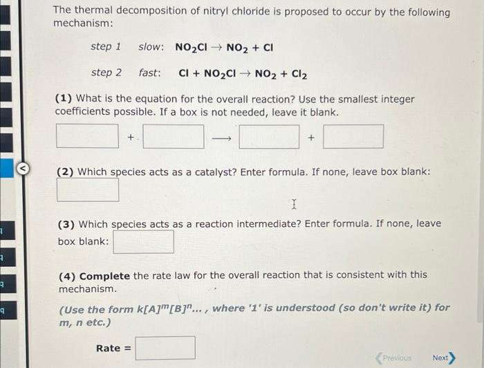 Solved The thermal decomposition of nitryl chloride is | Chegg.com