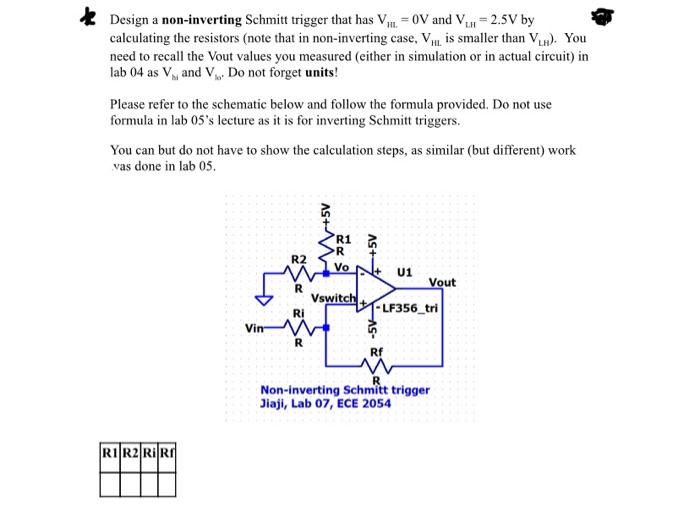 Solved Design a non-inverting Schmitt trigger that has V... | Chegg.com