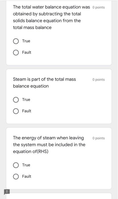 Solved The total water balance equation was 0 points | Chegg.com