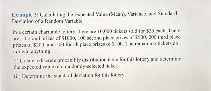 Solved Example 2: Calculating the Expected Value (Mean), | Chegg.com