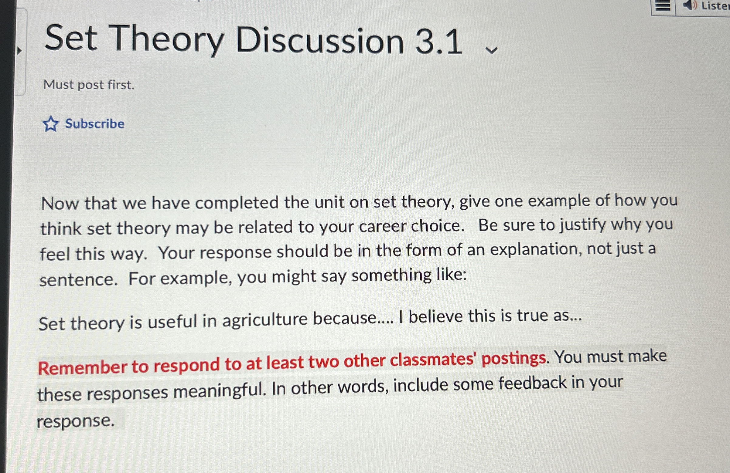 Solved Set Theory Discussion 3.1Must post first.SubscribeNow | Chegg.com