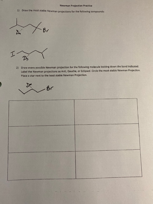 Solved Newman Projection Practice 1) Draw the most stable | Chegg.com