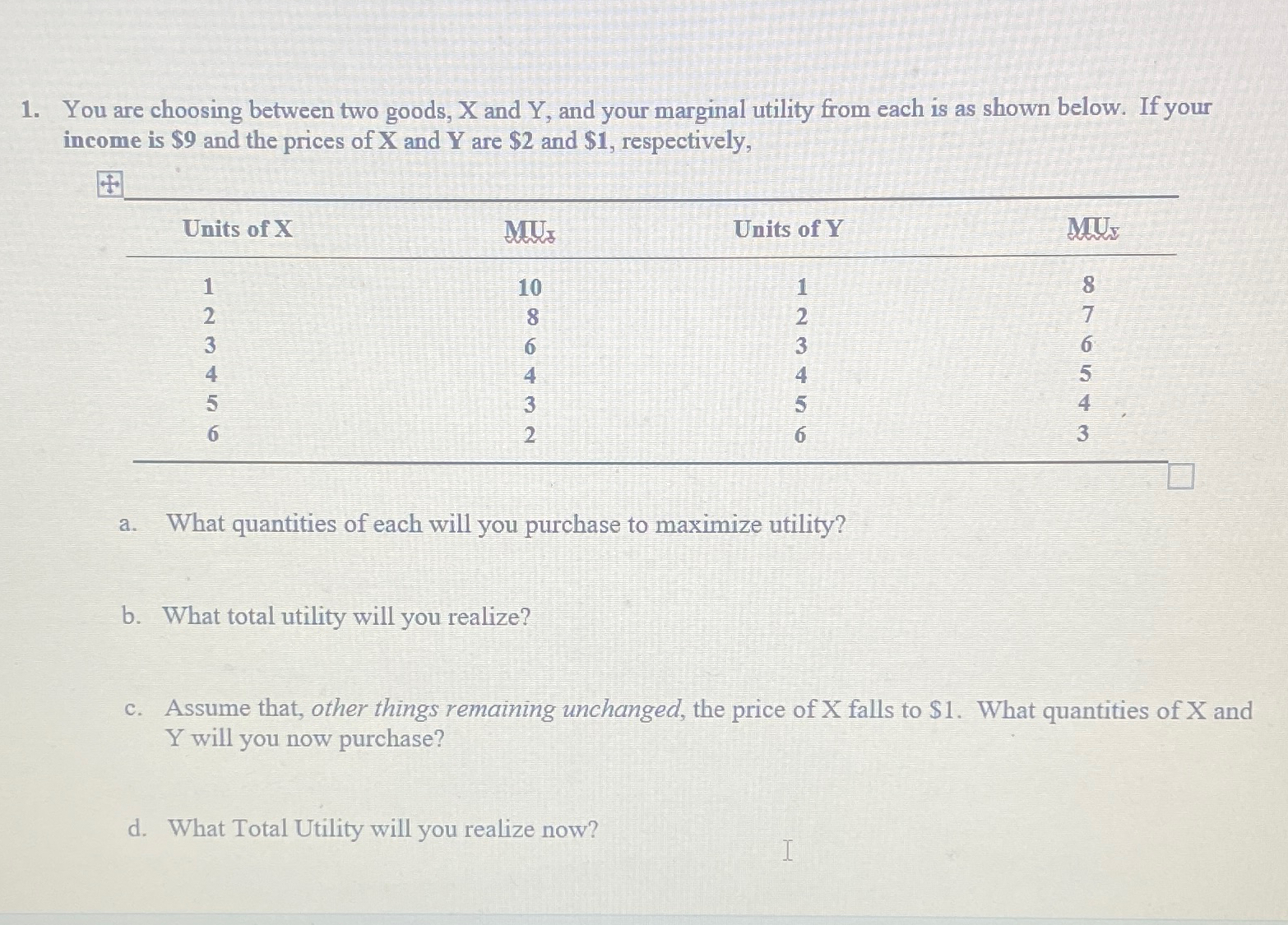 Solved You are choosing between two goods, x ﻿and Y, ﻿and | Chegg.com