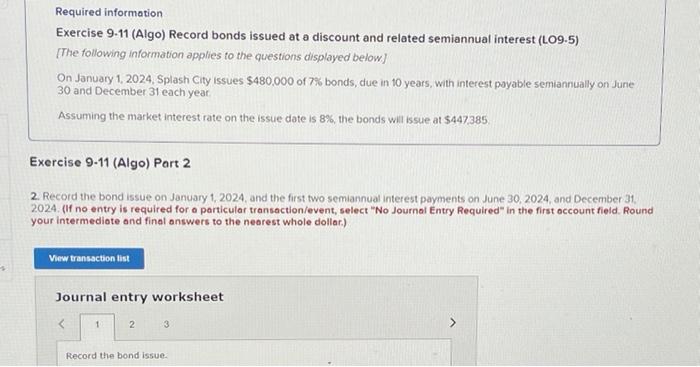 Solved Required information Exercise 9-11 (Algo) Record | Chegg.com