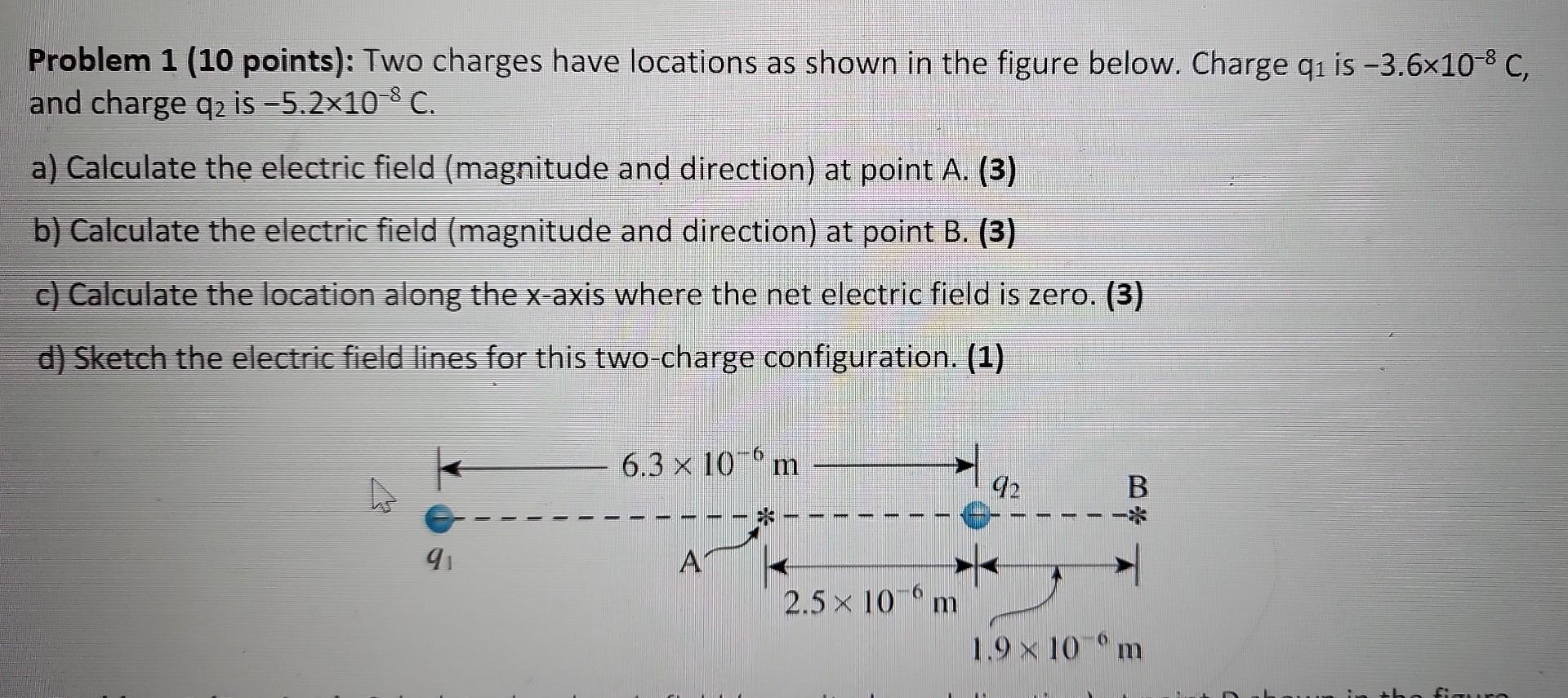 Solved Problem 1 (10 points): Two charges have locations as | Chegg.com