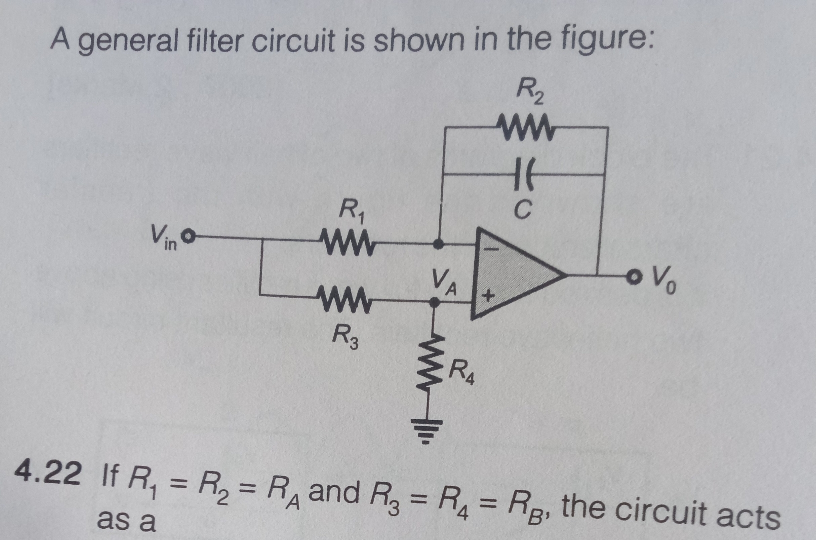 Solved A general filter circuit is shown in the figure:4.22 | Chegg.com