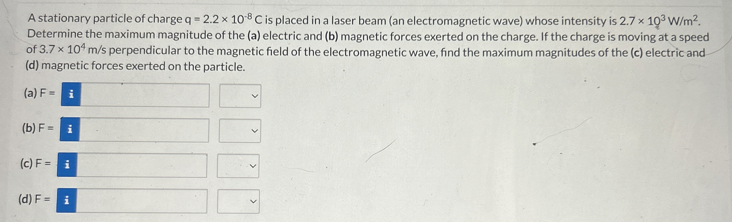 Solved A stationary particle of charge q=2.2×10-8C ﻿is | Chegg.com