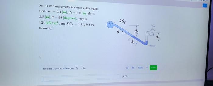 Solved An inclined manometer is shown in the figure, Given | Chegg.com