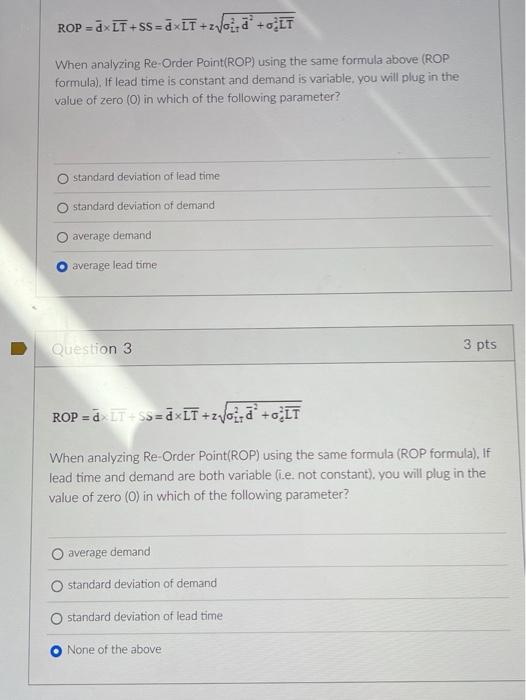Solved ROP=d×LT+SS=d×LT+zσLT2d2+σe2LT When analyzing | Chegg.com