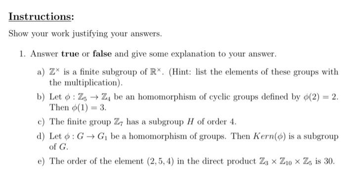 Solved Instructions: Show your work justifying your answers. | Chegg.com