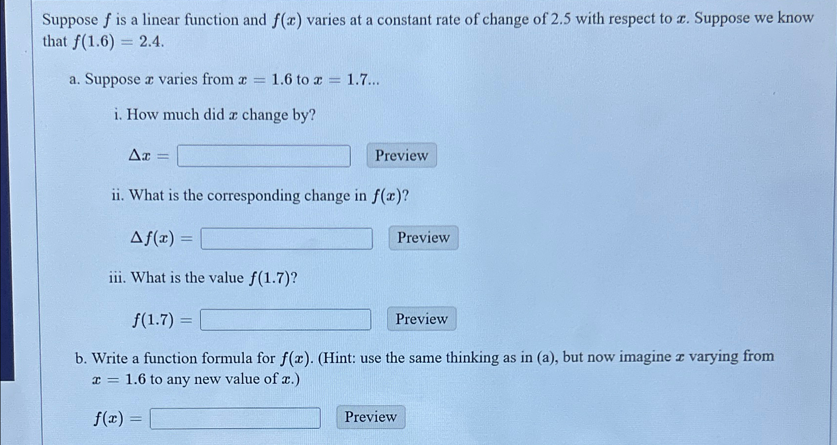 Solved Suppose f ﻿is a linear function and f(x) ﻿varies at a | Chegg.com