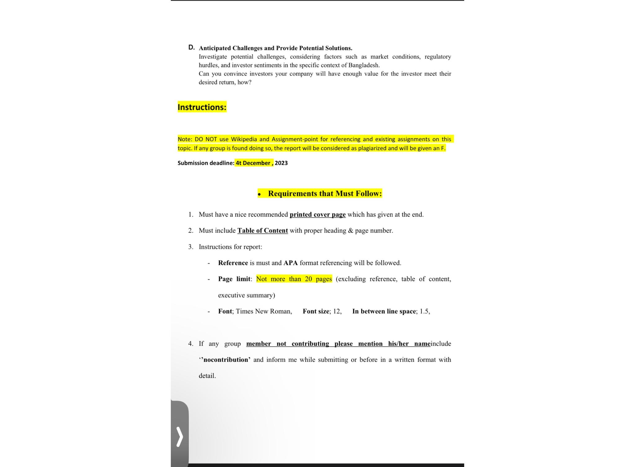 Solved D. ﻿Anticipated Challenges and Provide Potential | Chegg.com