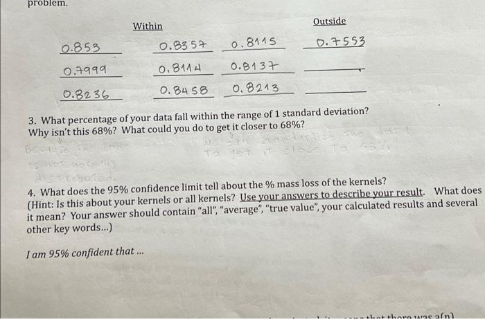 Solved 3. What percentage of your data fall within the range | Chegg.com