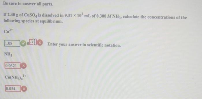 Solved If 2.40 g of CuSO4 is dissolved in 9.31×102 mL of | Chegg.com
