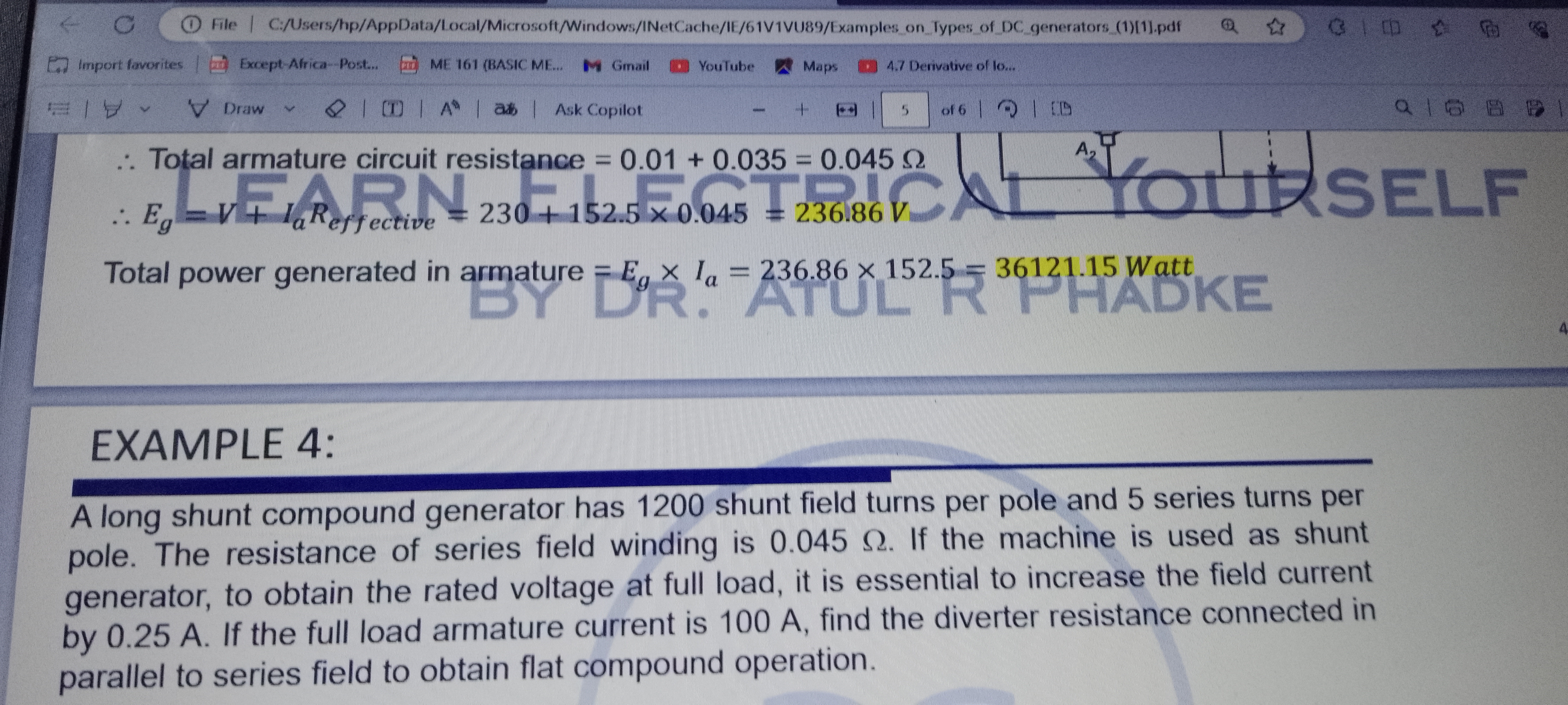 Solved EXAMPLE 4:A long shunt compound generator has 1200 | Chegg.com