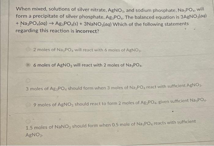 Solved When mixed, solutions of silver nitrate, AgNO3, and | Chegg.com