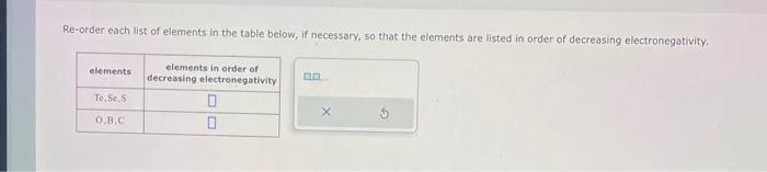 Solved Re-order each list of elements in the table below, if | Chegg.com
