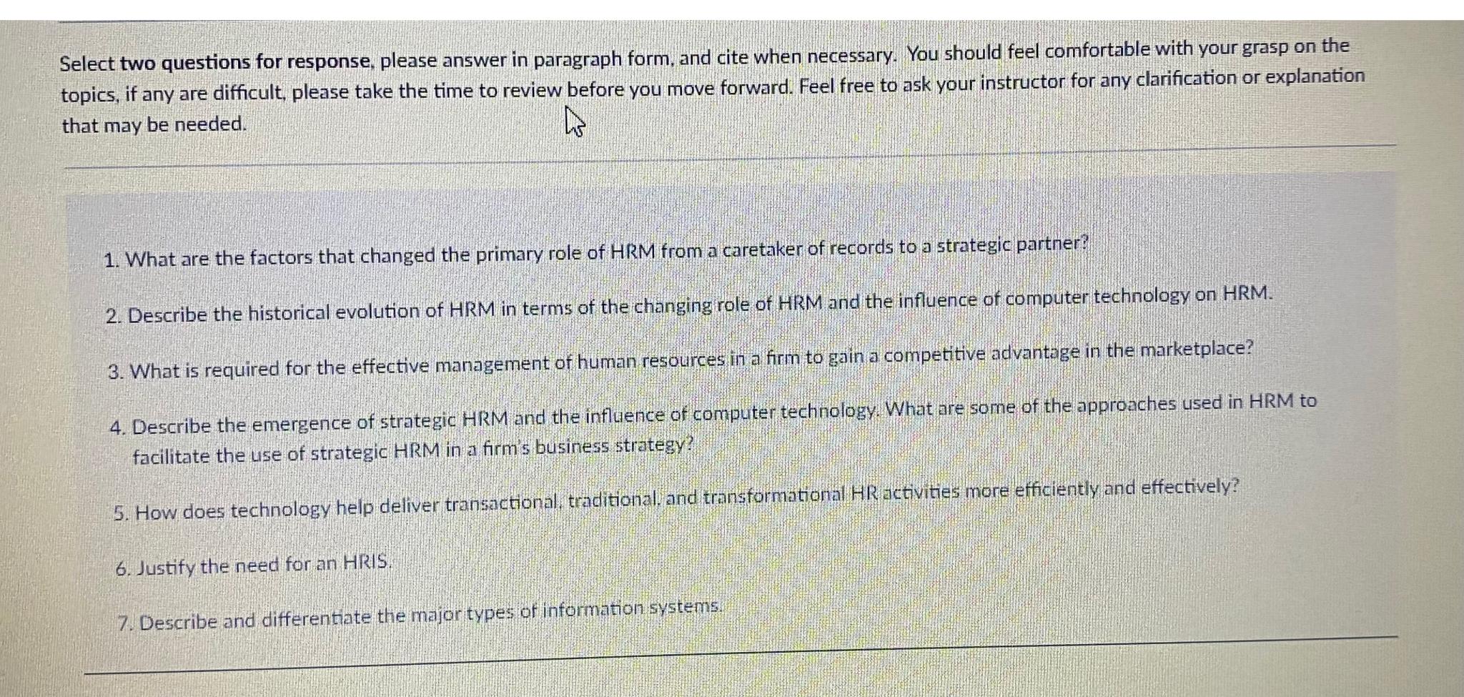 Solved Select two questions for response, please answer in | Chegg.com