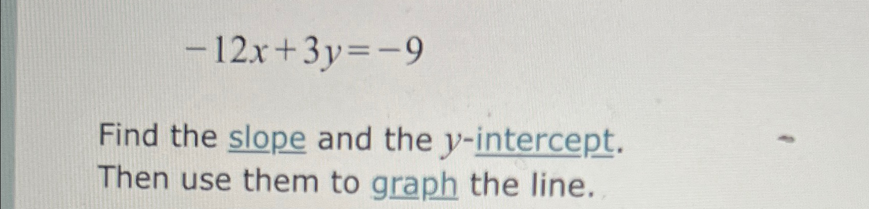 Solved -12x+3y=-9Find the slope and the y-intercept. Then | Chegg.com