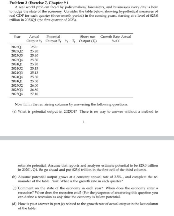 Solved Problem 3 (Exercise 7, Chapter 9) A real world | Chegg.com